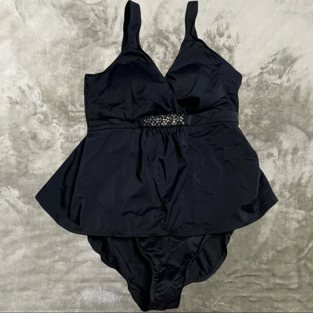 Trimshaper | Swim | Trimshaper Black Jeweled One Piece Swimsuit Stud ...